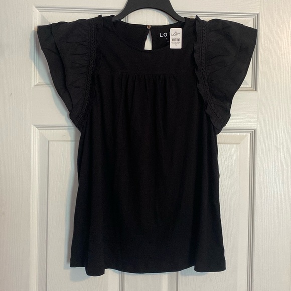 LOFT | Tops | Womens Loft Black Ruffle Sleeve Top Size Xl Summer New ...